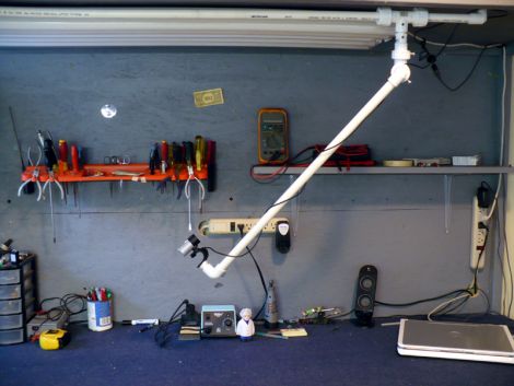 Workbench Overhead Camera Boom Made From PVC | Hackaday