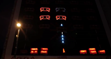 Giant Space Invaders With Road Barriers And No Moving Parts | Hackaday