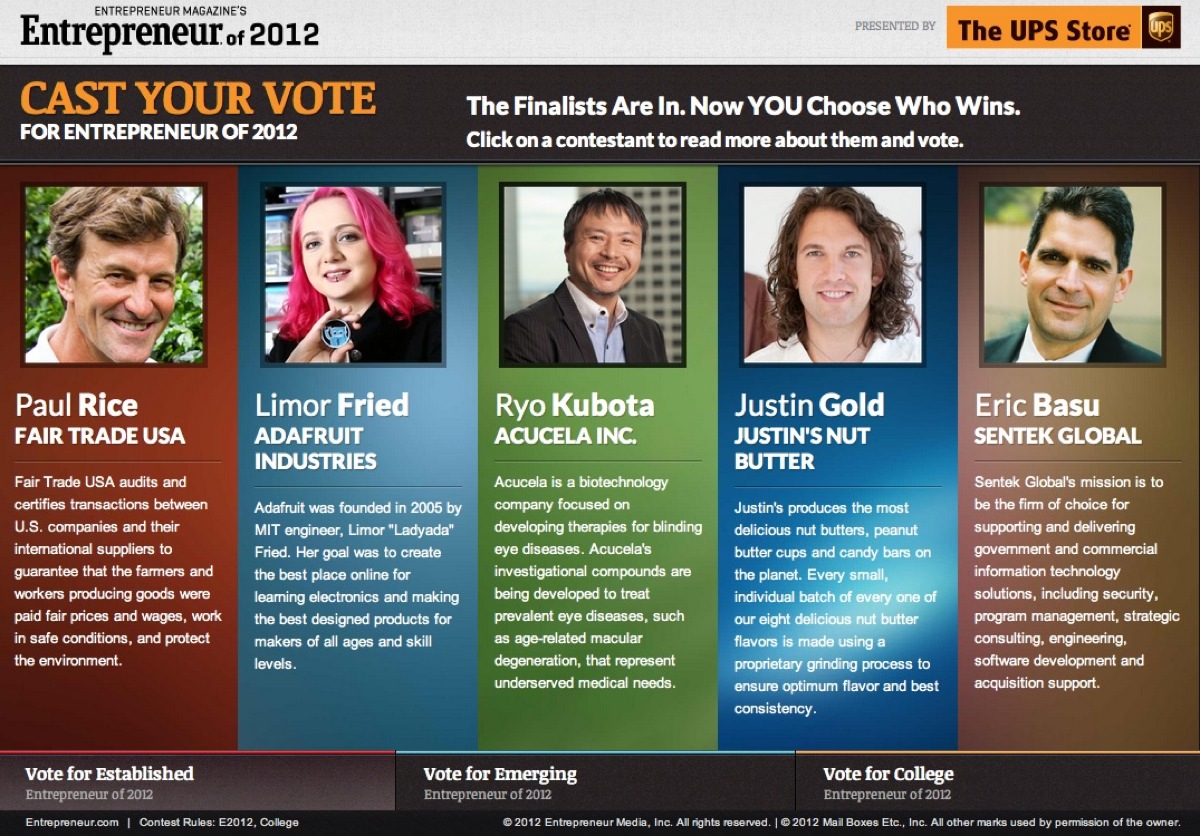 [Limor Fried] (Adafruit) Up For Entrepreneur Of 2012 Award | Hackaday