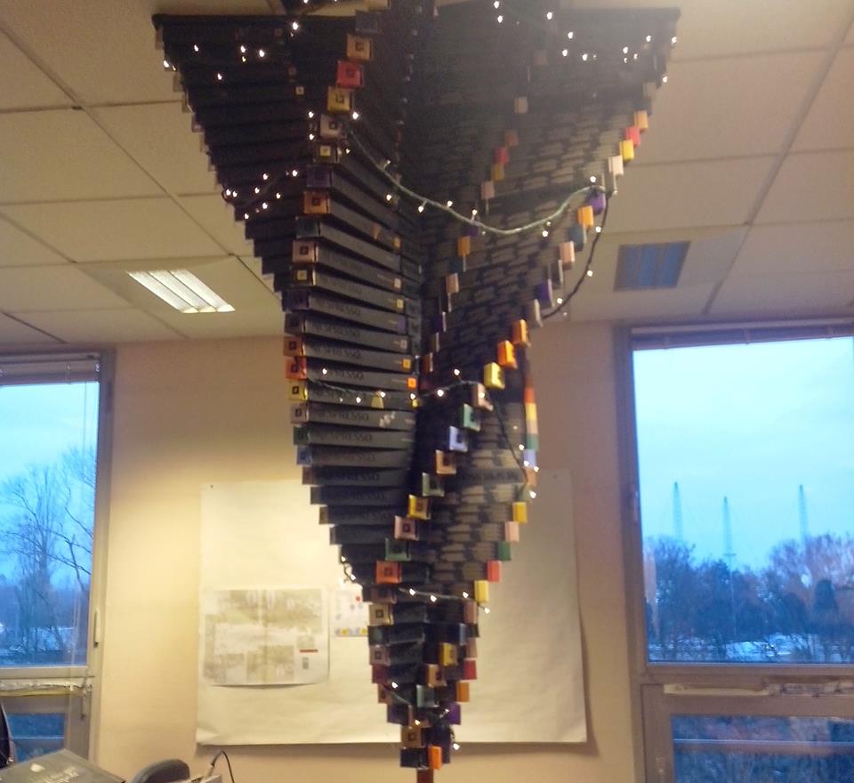 Inverted Christmas Tree Made Of Nespresso Tubes | Hackaday