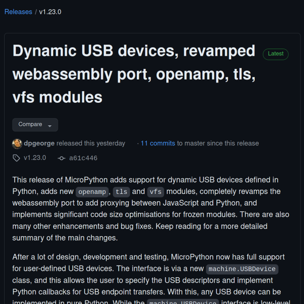 Micropython 123 Brings Custom Usb Devices Openamp Much More Hackaday